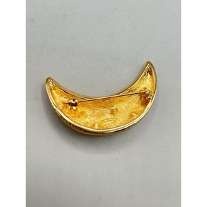 Vintage Christian Dior Moon Brooch Textured Gold Tone Crystals Crescent ...