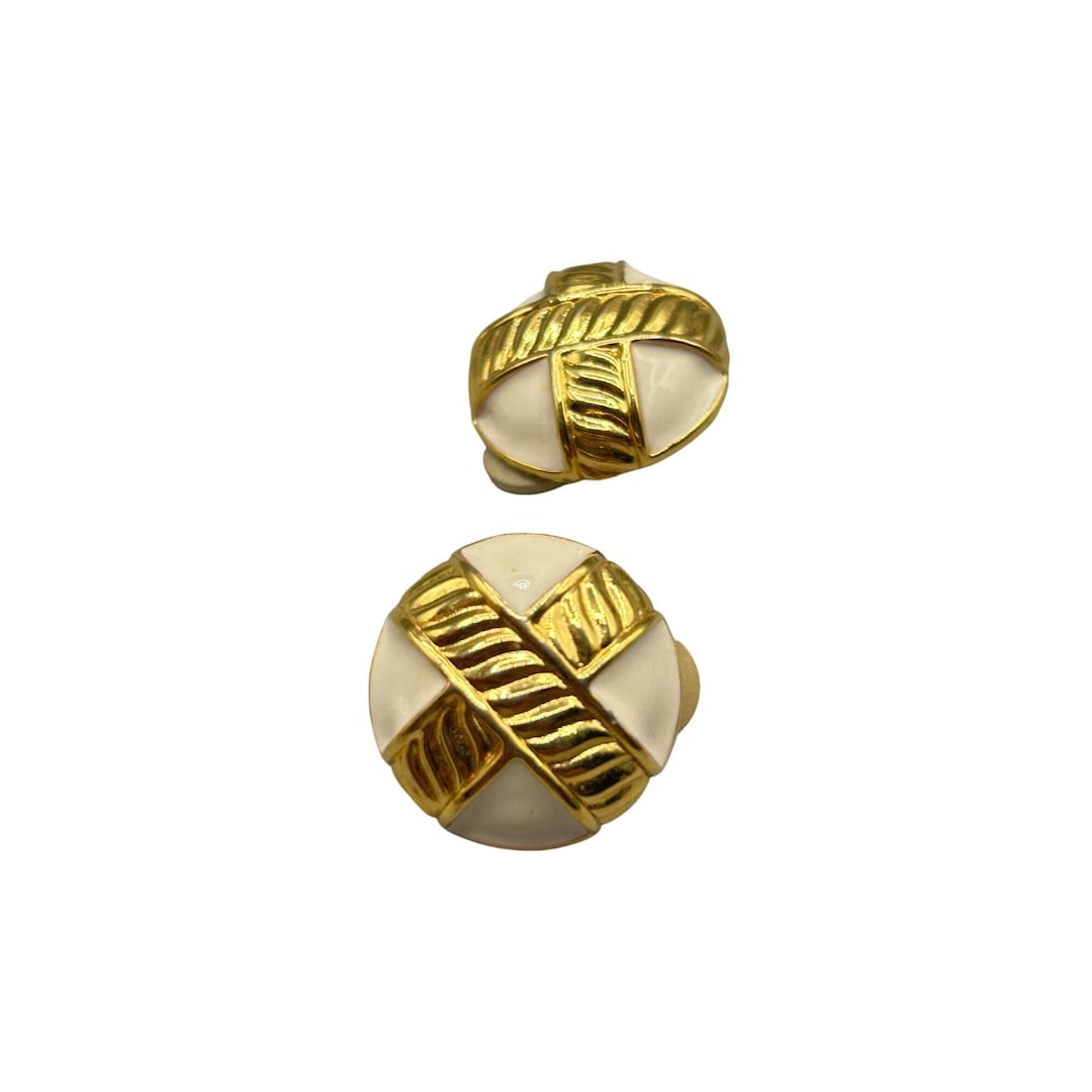 ANNE KLEIN Cream Enamel Gold Tone Clip on Earrings - Etsy