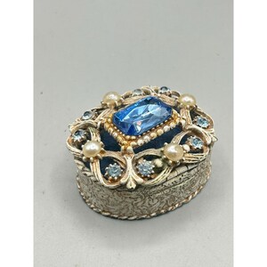 Vintage Florenza Hinged Trinket Box With Blue Glass Stones Antiqued ...