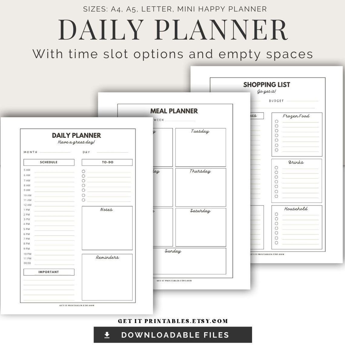Daily Planner Bundle | Printable Day & Night Planner, Meal Planner ...