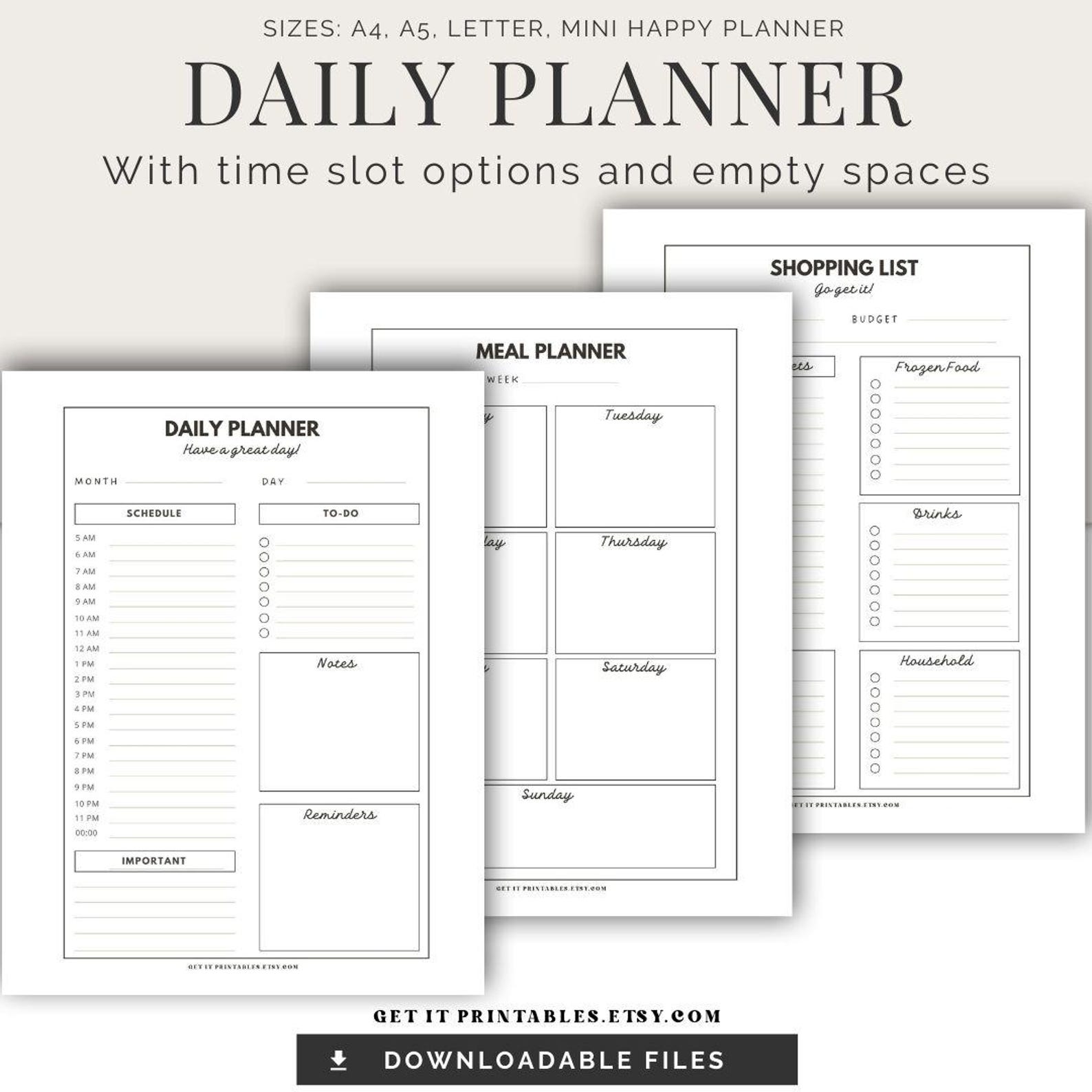 Daily Planner Bundle | Printable Day & Night Planner, Meal Planner ...