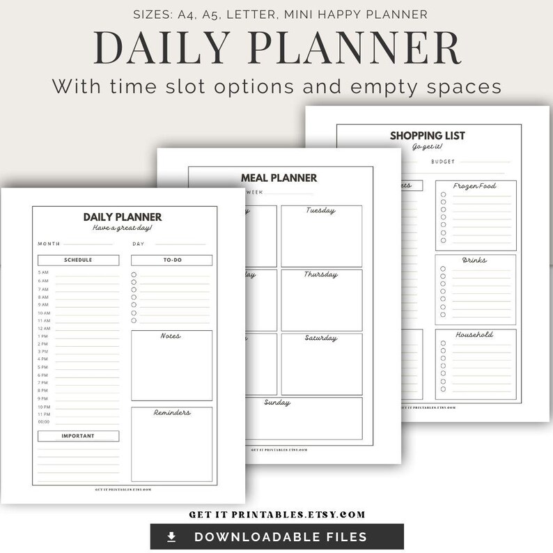 Daily Planner Bundle | Printable Day & Night Planner, Meal Planner ...