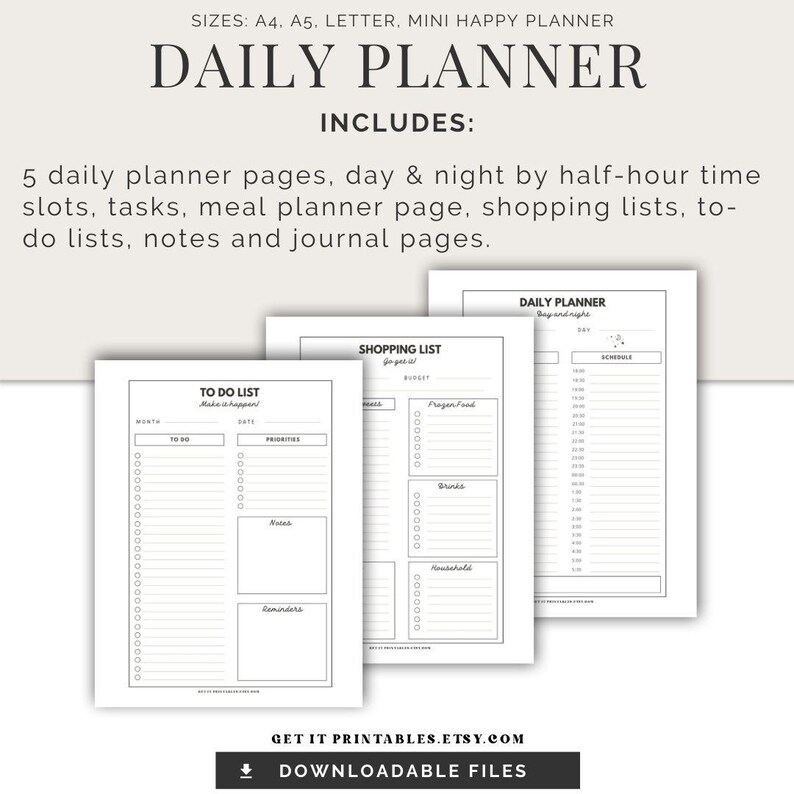 Daily Planner Bundle | Printable Day & Night Planner, Meal Planner ...