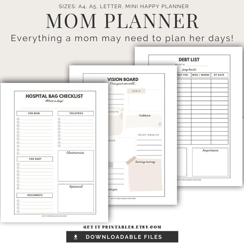 Mom Planner Bundle | Minimalist Printable Planner | Daily, Weekly ...