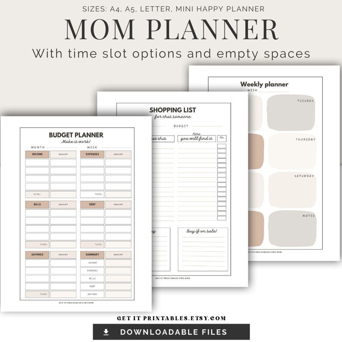 Mom Planner Bundle | Minimalist Printable Planner | Daily, Weekly ...