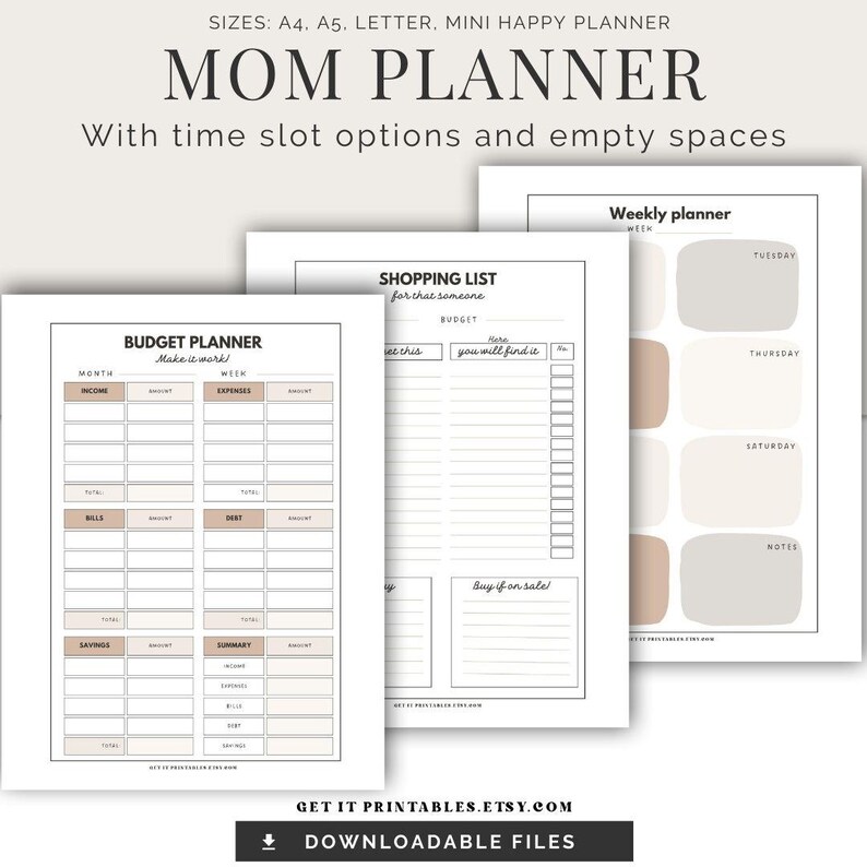 Mom Planner Bundle | Minimalist Printable Planner | Daily, Weekly ...