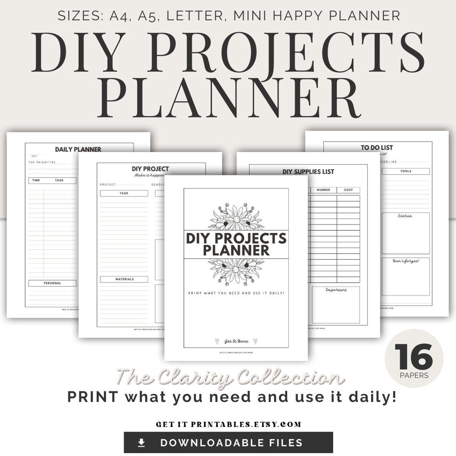 DIY Projects Planner | Printable To-do Lists, Shopping Lists, Daily ...