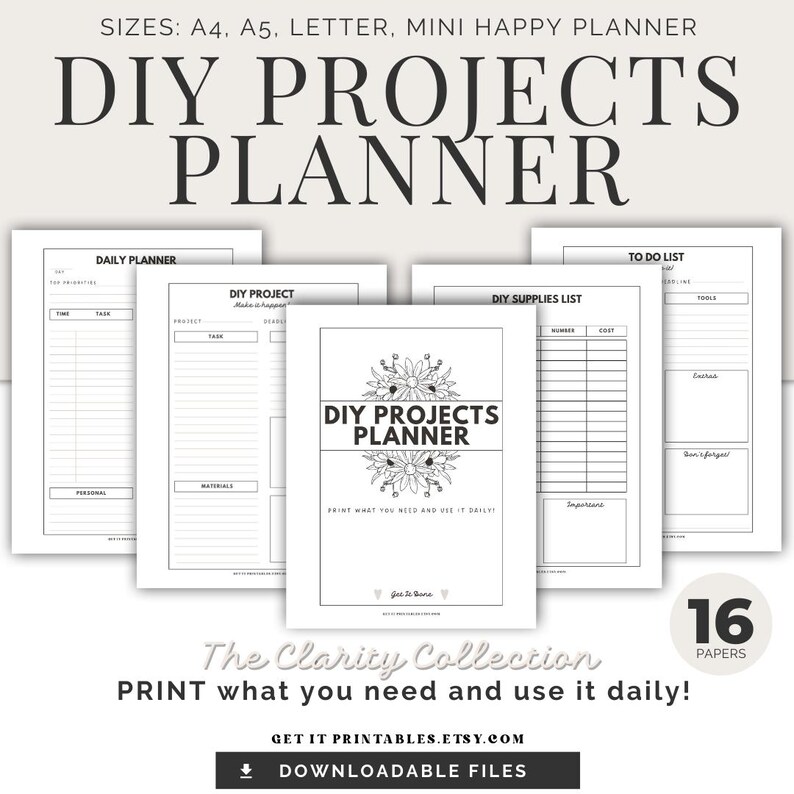 DIY Projects Planner | Printable To-do Lists, Shopping Lists, Daily ...