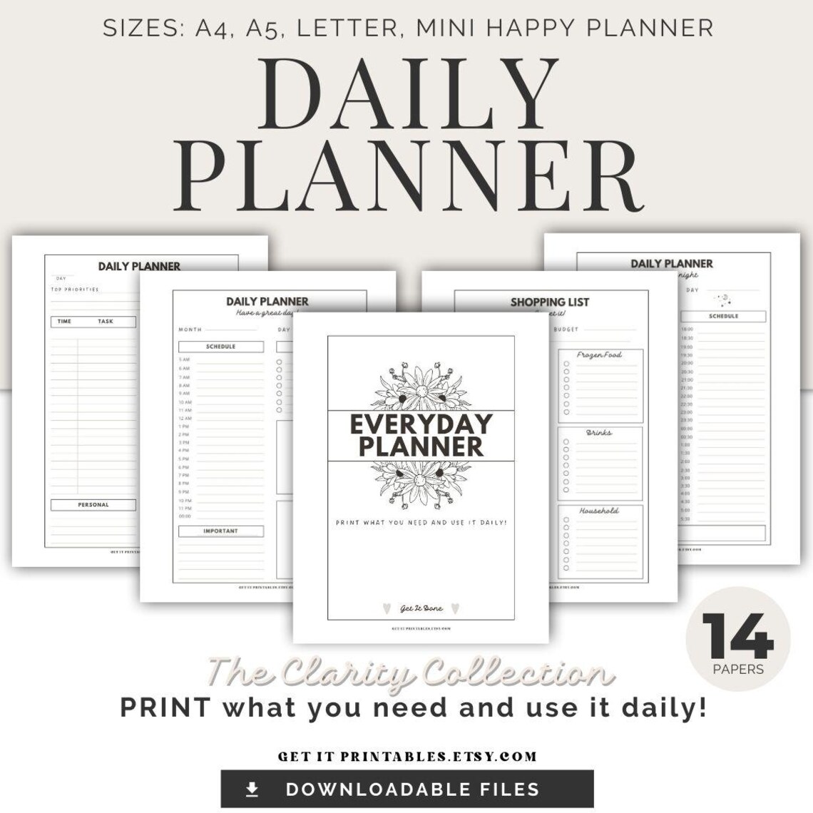 Daily Planner Bundle | Printable Day & Night Planner, Meal Planner ...