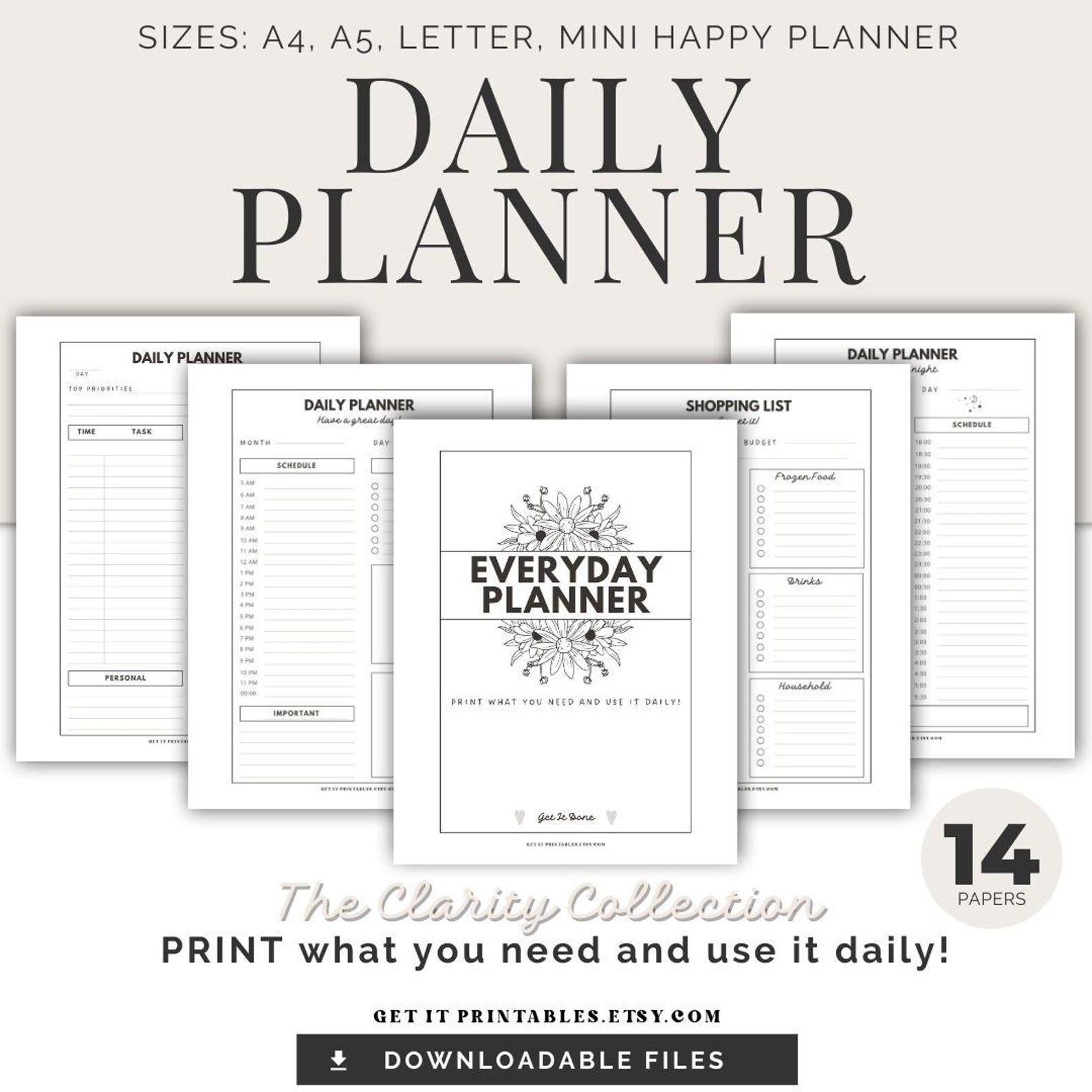 Daily Planner Bundle | Printable Day & Night Planner, Meal Planner ...