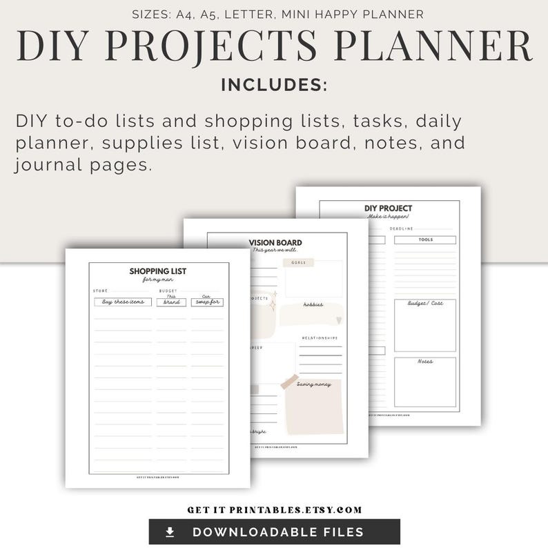 DIY Projects Planner | Printable To-do Lists, Shopping Lists, Daily ...