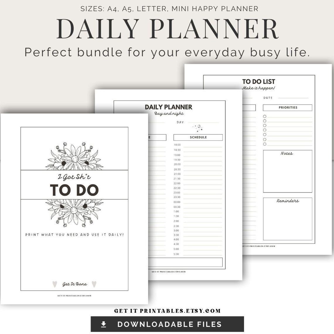 Daily Planner Bundle | Printable Day & Night Planner, Meal Planner ...