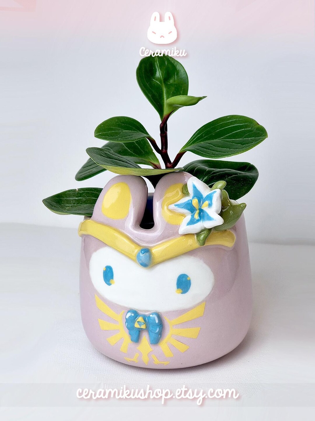 Handmade Zelda Themed Flower Bunny Planter - Pastel Color Handpainted ...