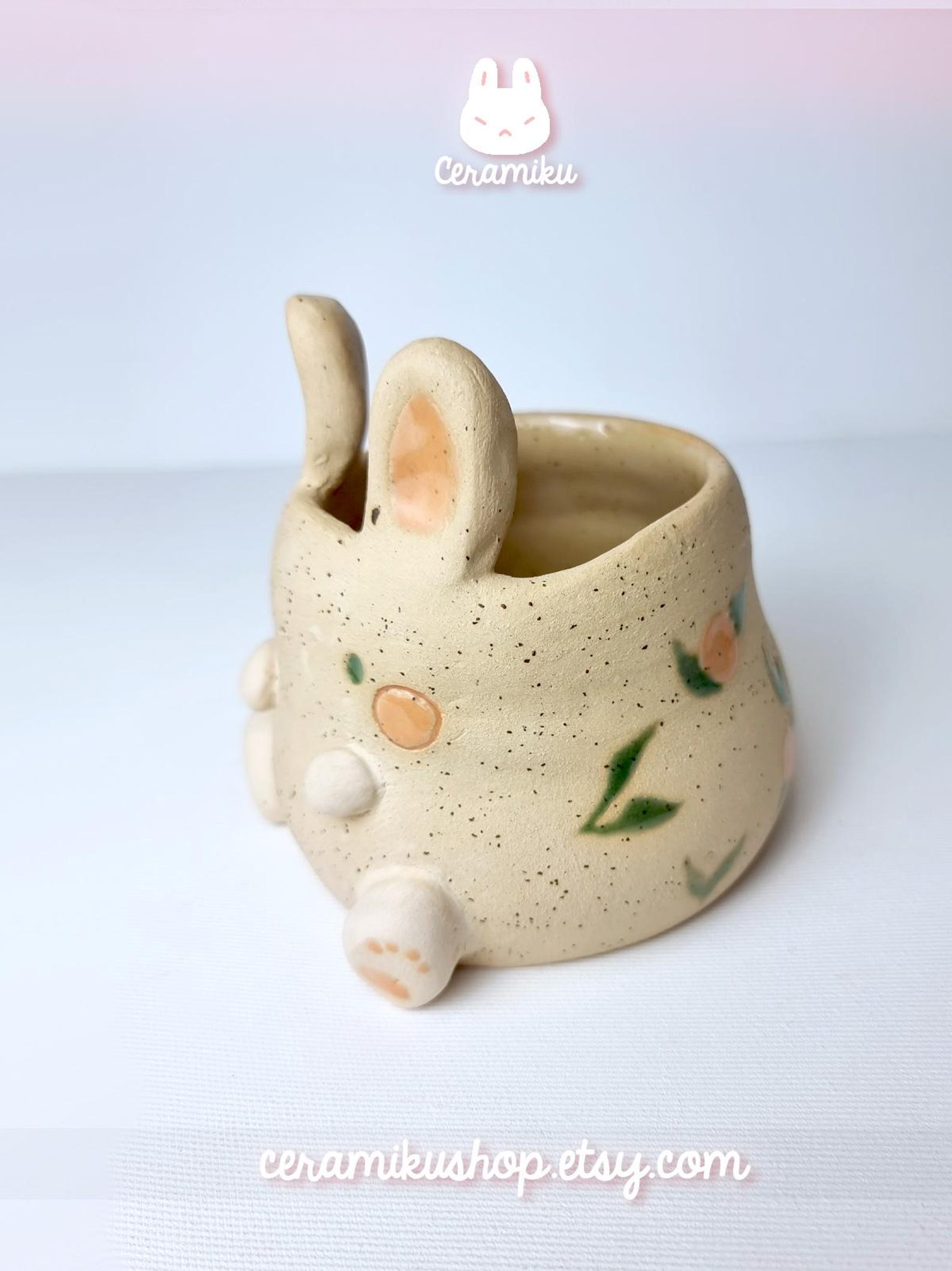 Handmade Speckled Rabbit Flower Pot: Ceramic Bunny Planter With ...
