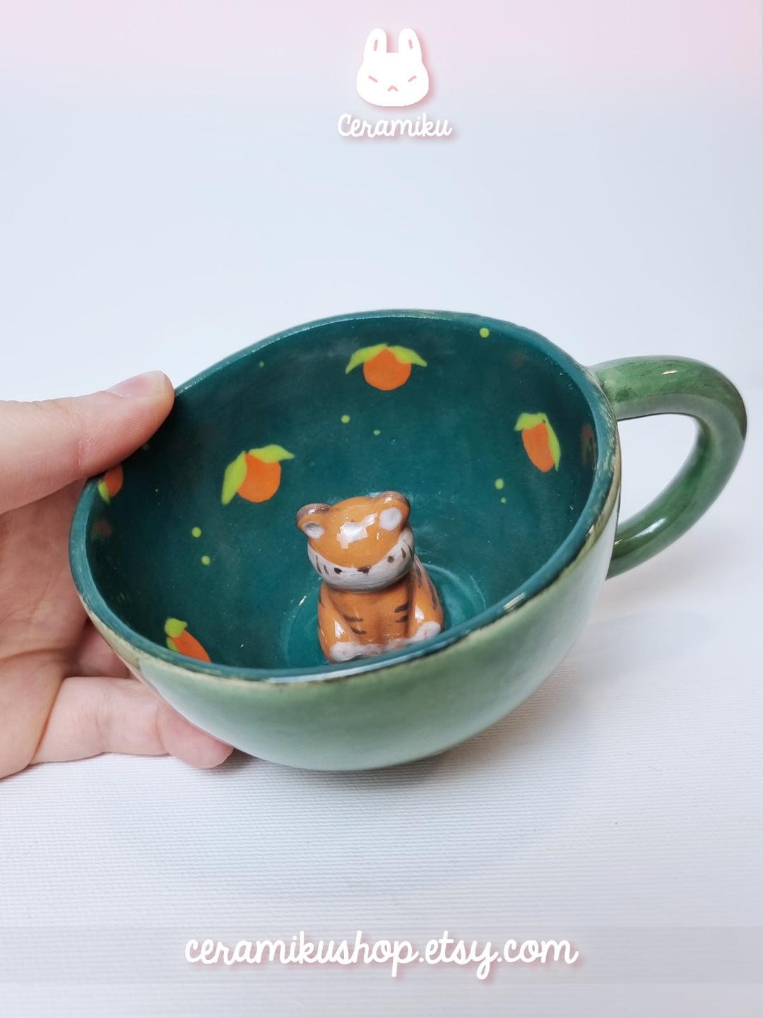 Whimsical Ceramic Mug With Tiger Figurine: Hand-painted Teacup - Etsy