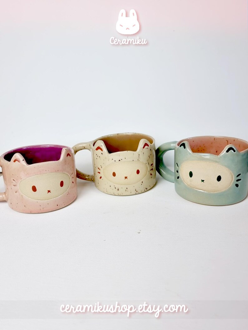 Handmade Ceramic Cat Mug – Pastel Colors – Whimsical Mug for Animal ...