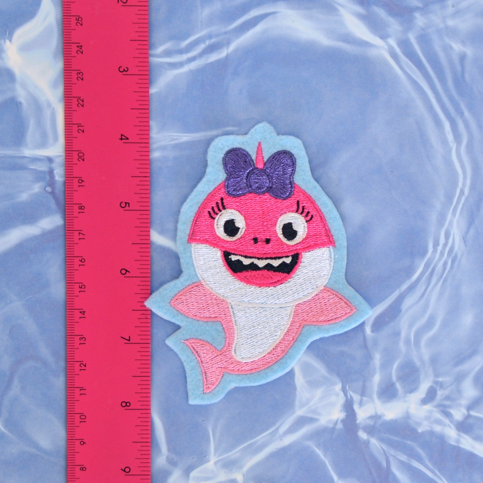 Pink Baby Shark Purple Bow 4 Inches Iron on or Sew on Denim - Etsy UK