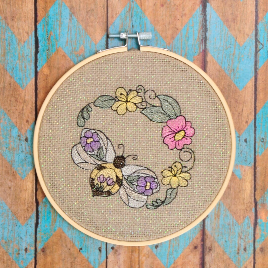 Embroidery Wall Art Busy Bumble Bee MOTHER'S DAY Stitched on Iridescent ...