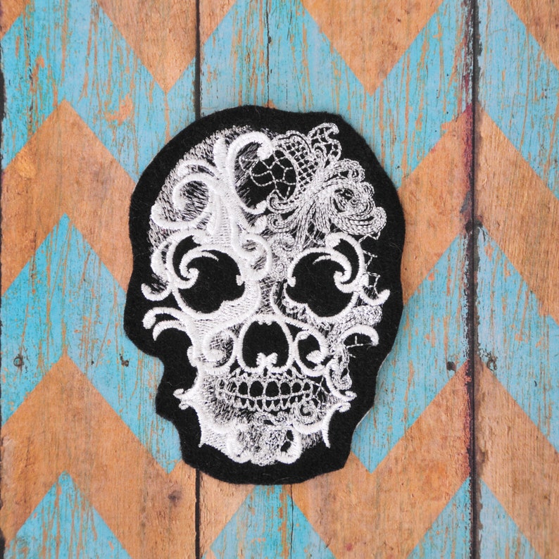 Lacey Skull Patch Iron on or Sew on 4 Inches Feltie Black Felt | Etsy