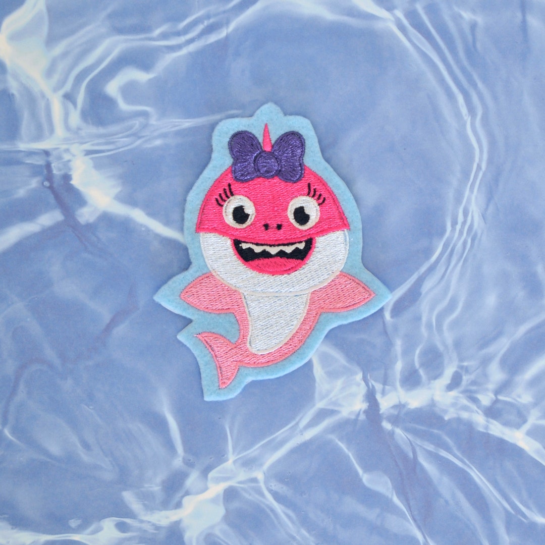 Pink Baby Shark Purple Bow 4 Inches Iron on or Sew on Denim Jacket ...