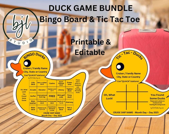 DUCK GAME BUNDLE Editable & Printable Cruising Duck Tic Tac Toe + Bingo ...