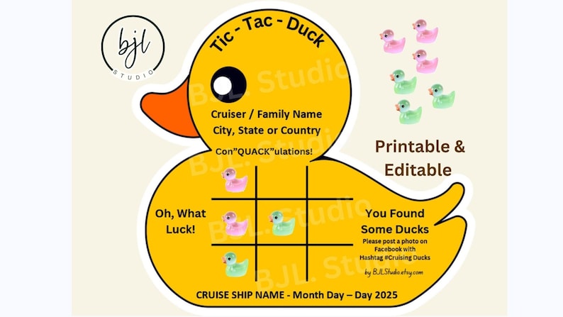 Editable & Printable Tic Tac Toe Duck Template - Cruising Ducks -keep ...