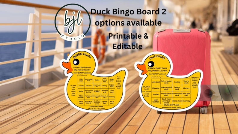 Editable & Printable Cruising Duck Bingo Board Duck Game for Cruise ...