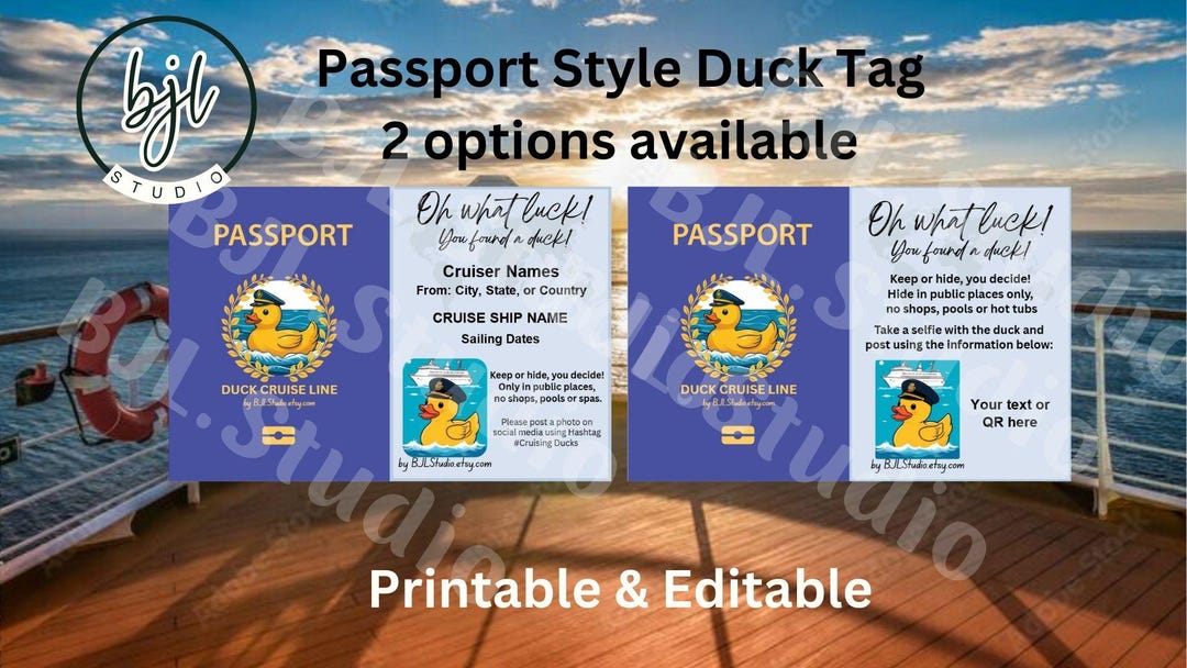 Editable Passport Style Double-sided Ducktag Template -cruising Ducks ...