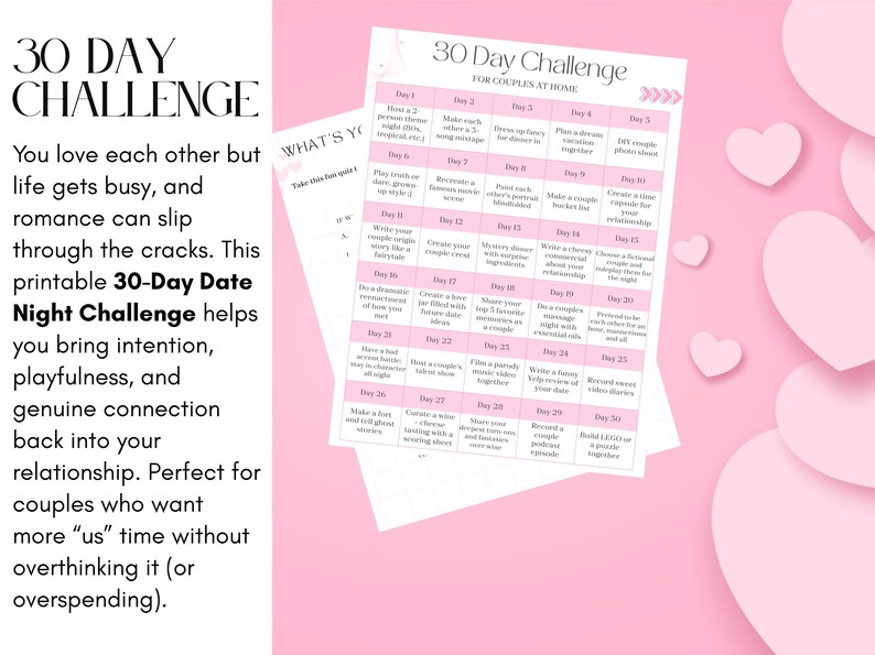 30-day Couples Challenge Printable | at Home Date Activity Ideas | Fun ...