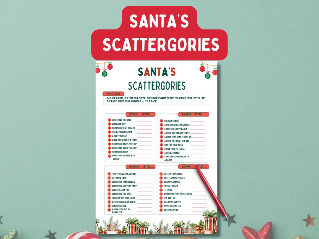 Christmas Scattergories Game | Winter Party Activity for Adults ...