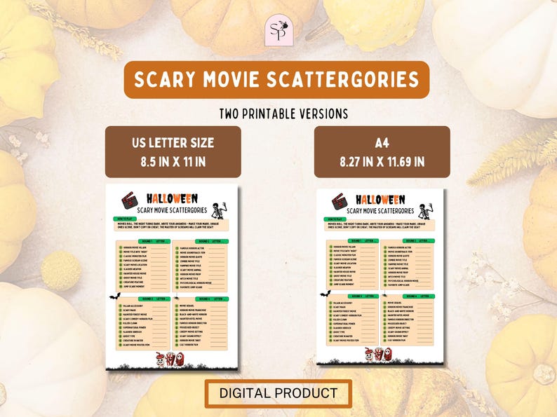 Scary Movie Scattergories Printable Game | Halloween Party Activity for ...