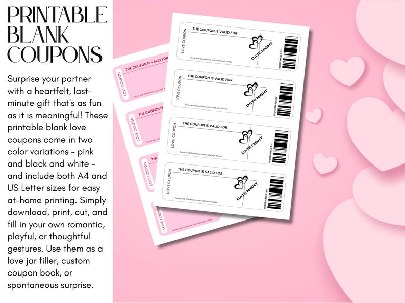 Printable Blank Love Coupons: Customizable Gift (A4 & Letter PDF) - Etsy