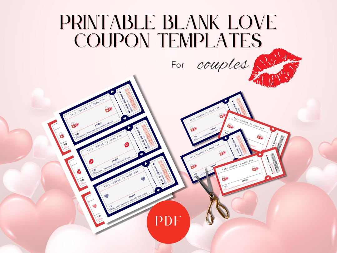 Printable Blank Love Coupons for Him and Her | Downloadable Romantic ...