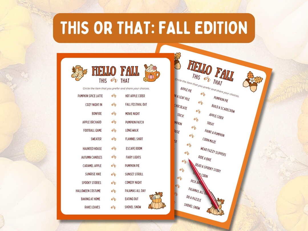 Fall This or That Printable Game | Low-prep Autumn Icebreaker for Kids ...