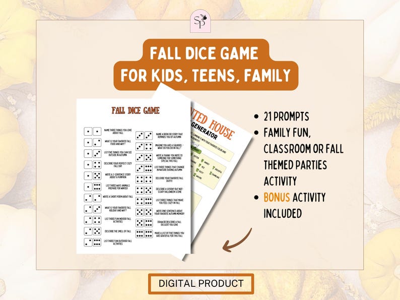 Fall Roll the Dice Game Printable for Kids, Teens, Family Fun | Autumn ...