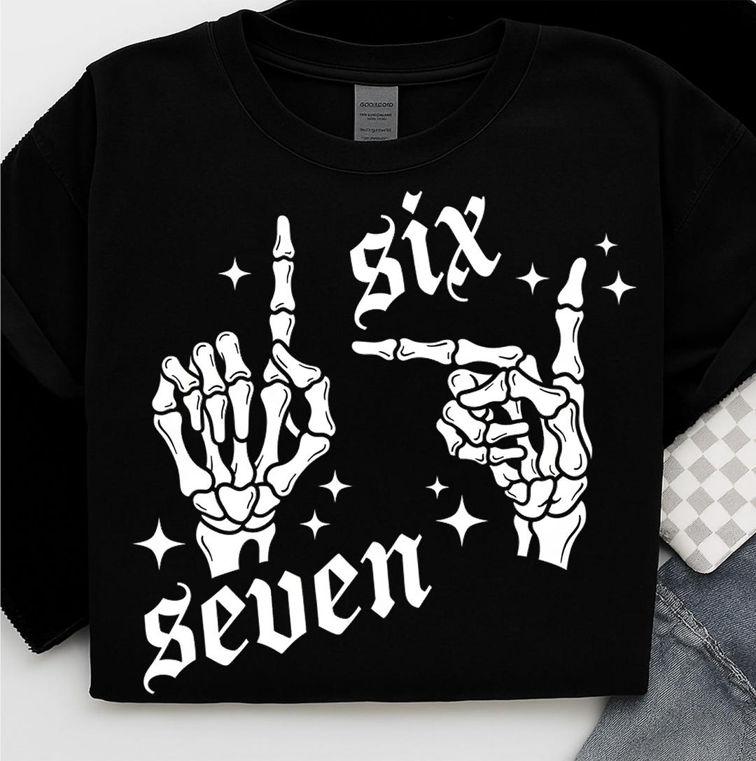 Six Seven 6 7 Meme – Funny Skeleton Hands Sign Let's Get Sendy PNG ...