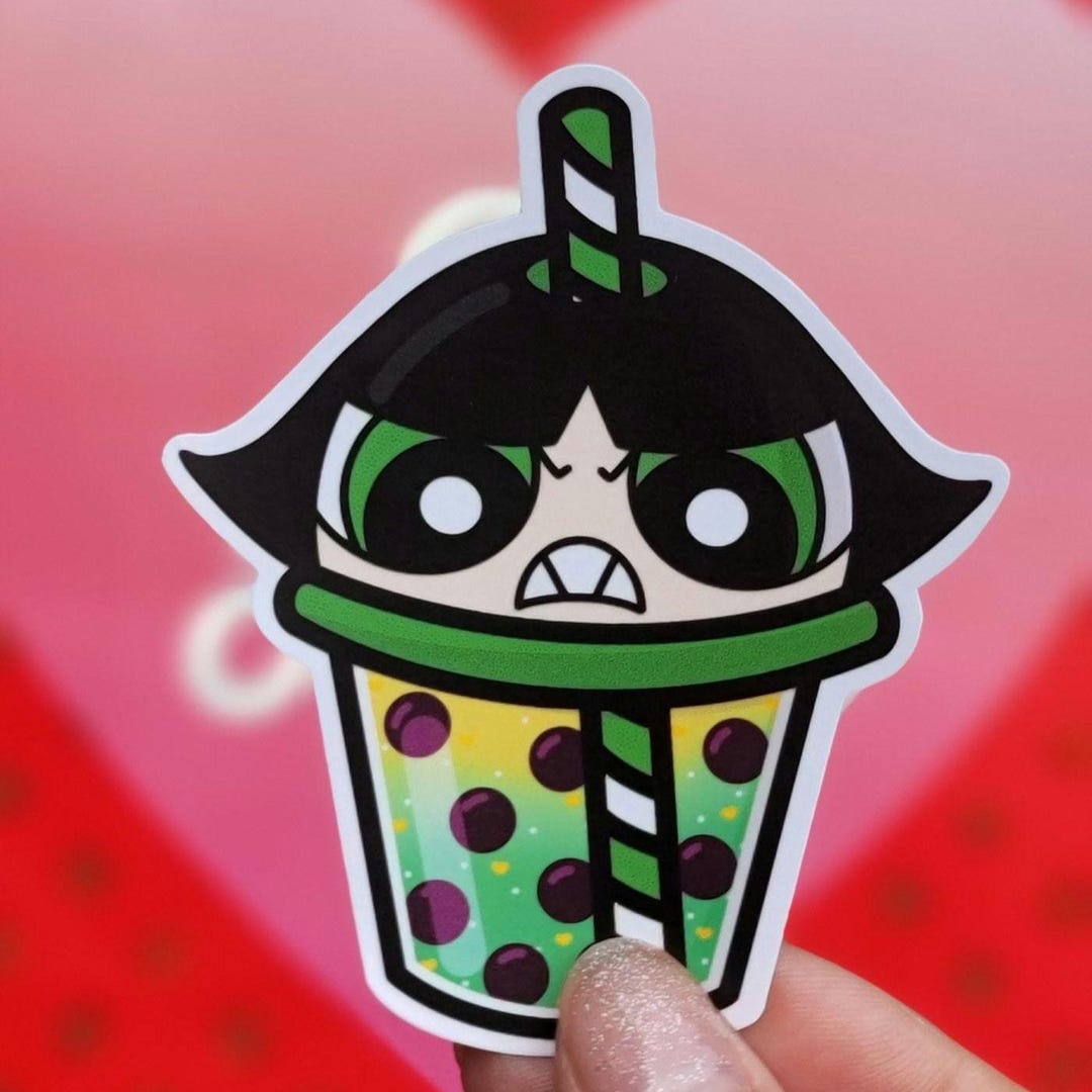 Power Puff Girls Buttercup Sticker Boba Tea Art Cute Laminated Sticker ...