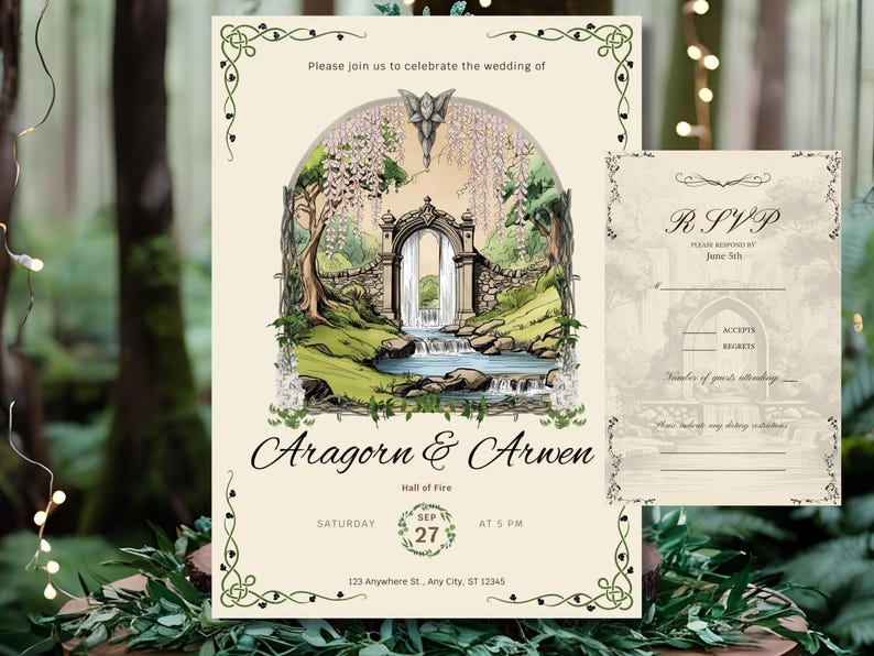 Lord of the Rings Wedding Invitation Template 5x7, Elven/rivendell ...