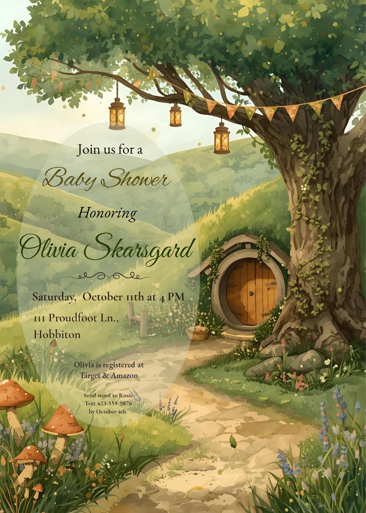 Hobbiton Baby Shower Inspired Invitation | Gender Neutral, Woodland ...