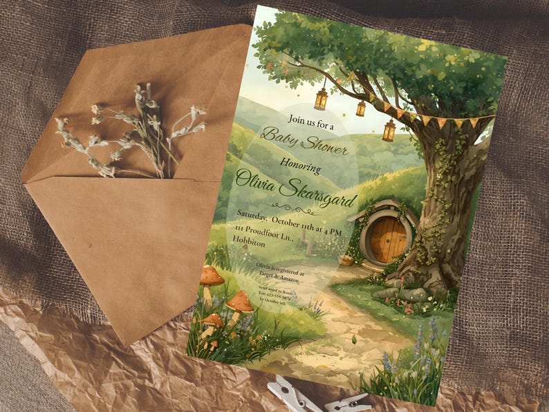 Hobbiton Baby Shower Inspired Invitation | Gender Neutral, Woodland ...
