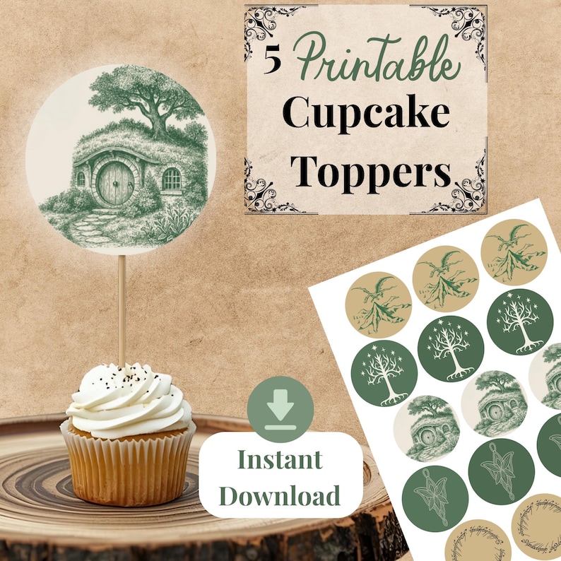 Printable LOTR Inspired Cupcake Toppers | Fantasy Hobbit Party ...