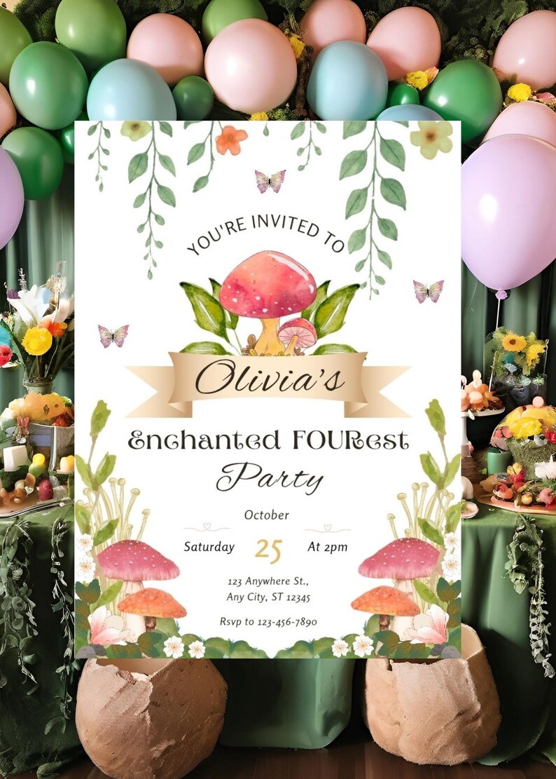 Enchanted Forest 4th Birthday Invitation: Girl Party Invite (editable ...