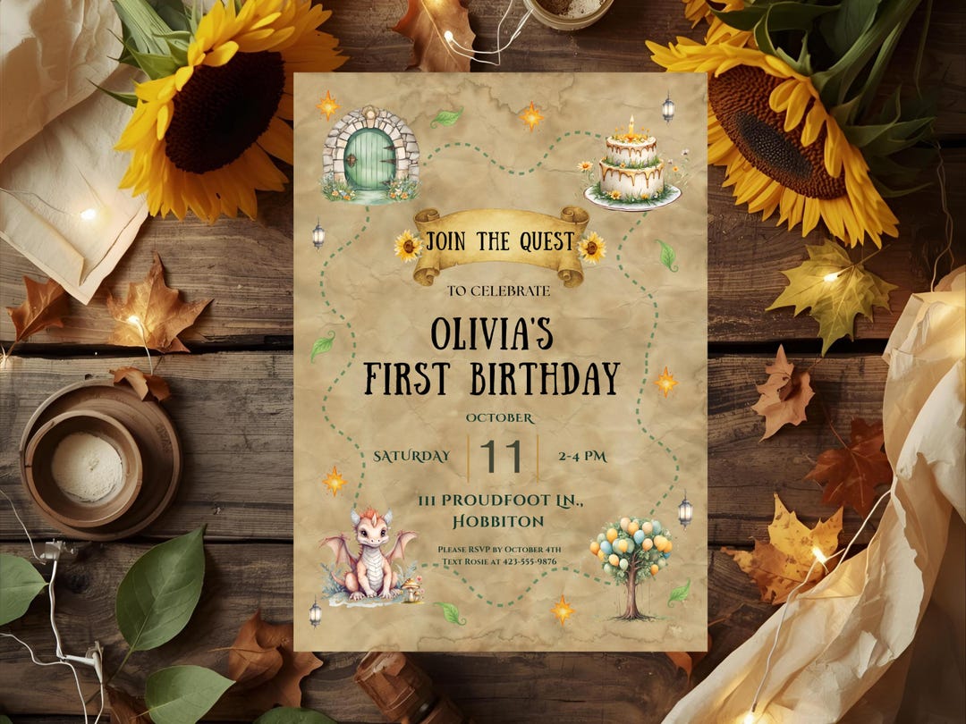 Fantasy Map Birthday Invitation | Hobbit, Dragon, Adventure (digital ...