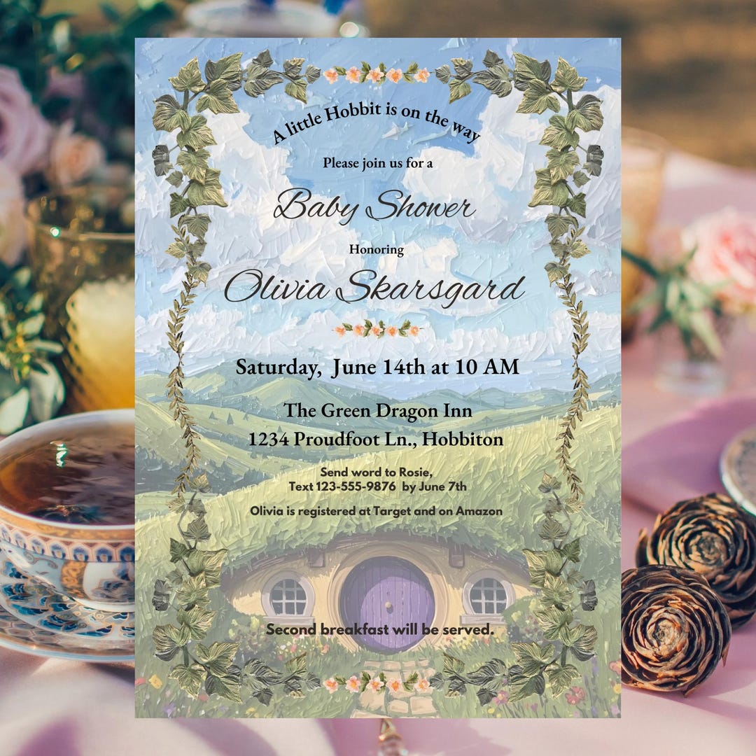 Hobbit Girl Baby Shower Invitation Template | LOTR Inspired Fantasy ...