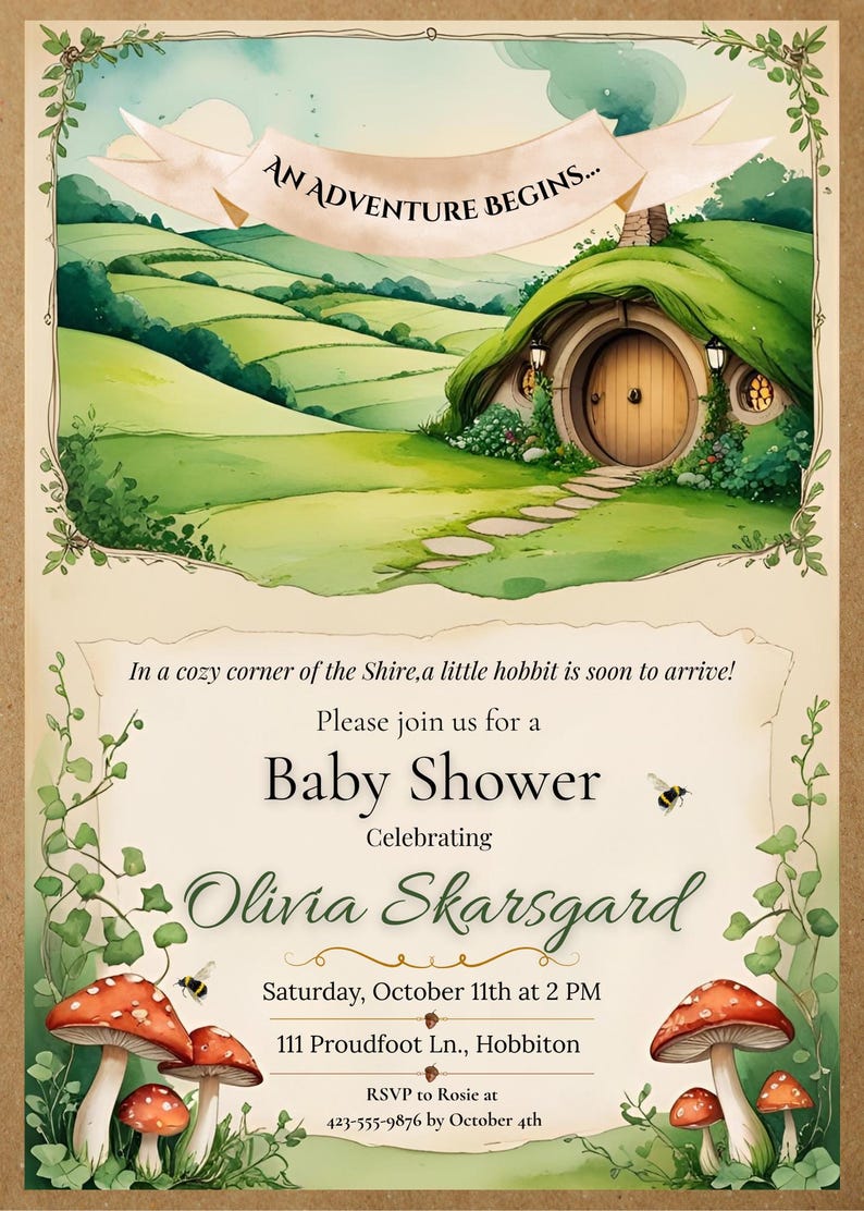 Hobbit Baby Shower Invitation | Shire/lotr Inspired Printable | Canva ...