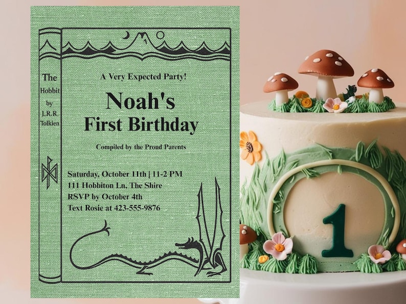 Hobbit Birthday Invitation | First Birthday Party Invite Digital ...
