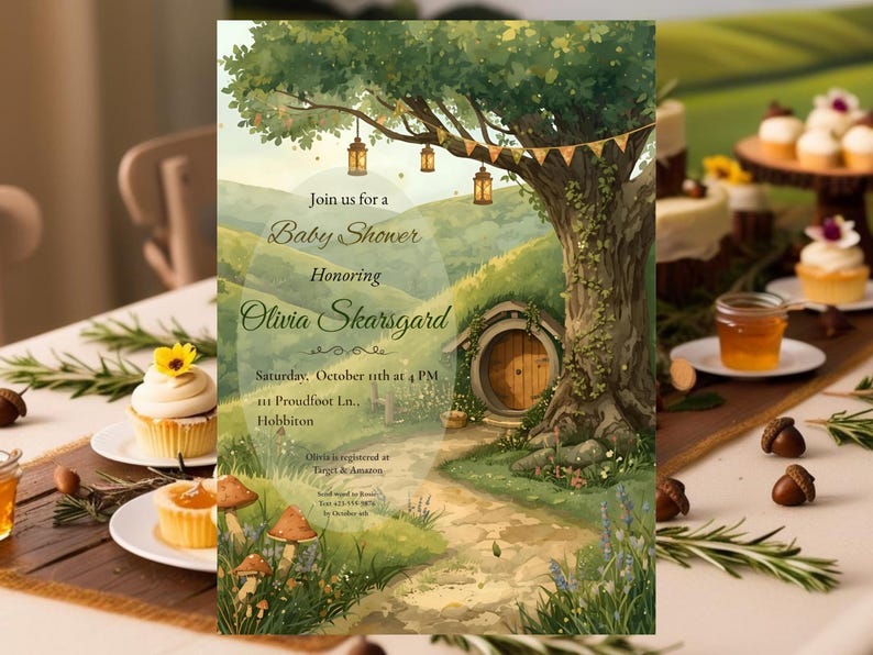 Hobbiton Baby Shower Inspired Invitation | Gender Neutral, Woodland ...