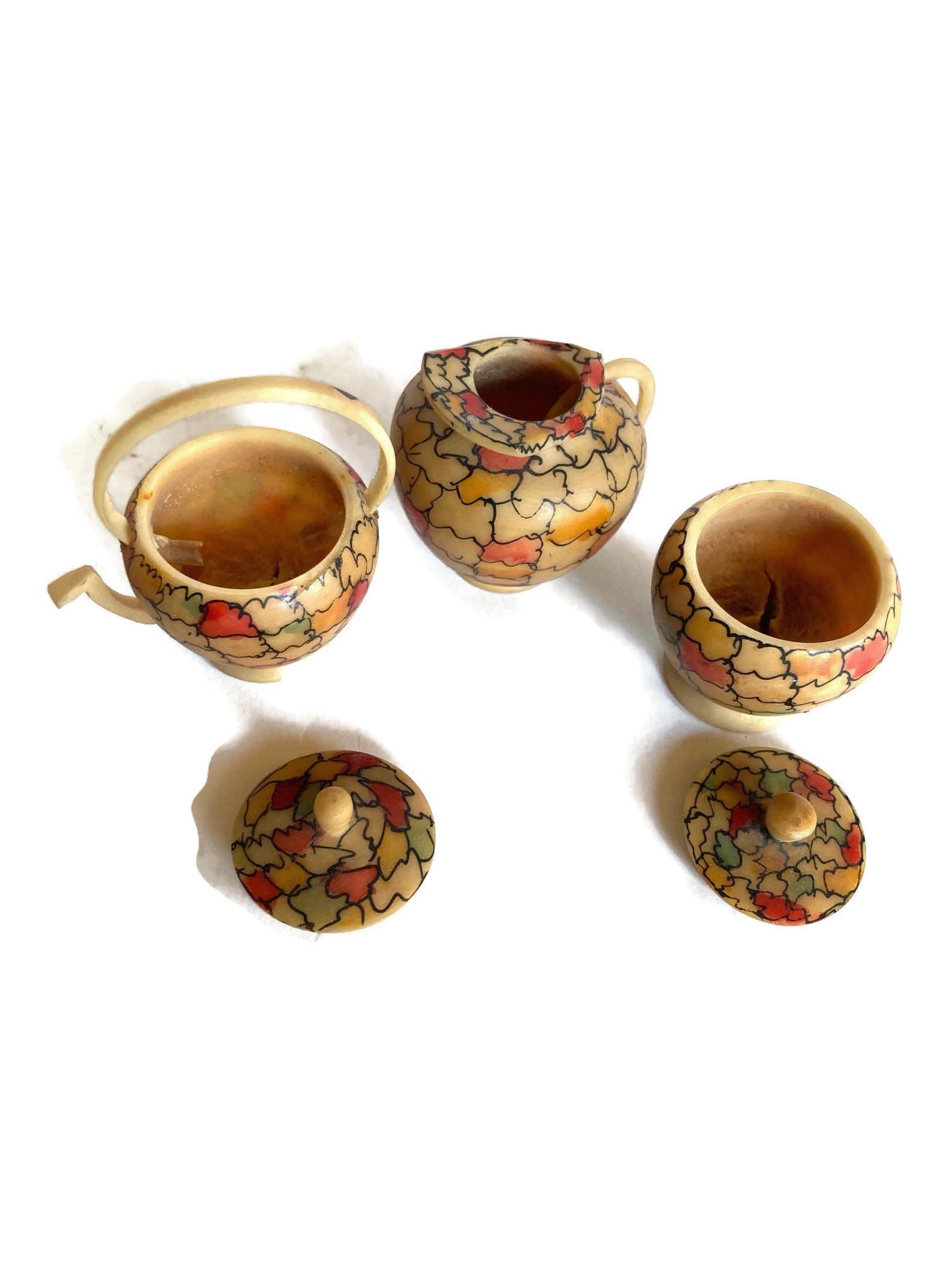 Tagua Nut Miniature Tea Set, 7 Pcs, Vintage From South America / Doll ...