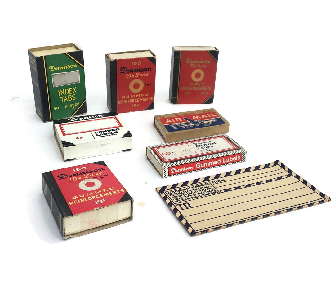 Vintage Dennison Book Box Labels & Reinforcement Tabs Retro Office ...
