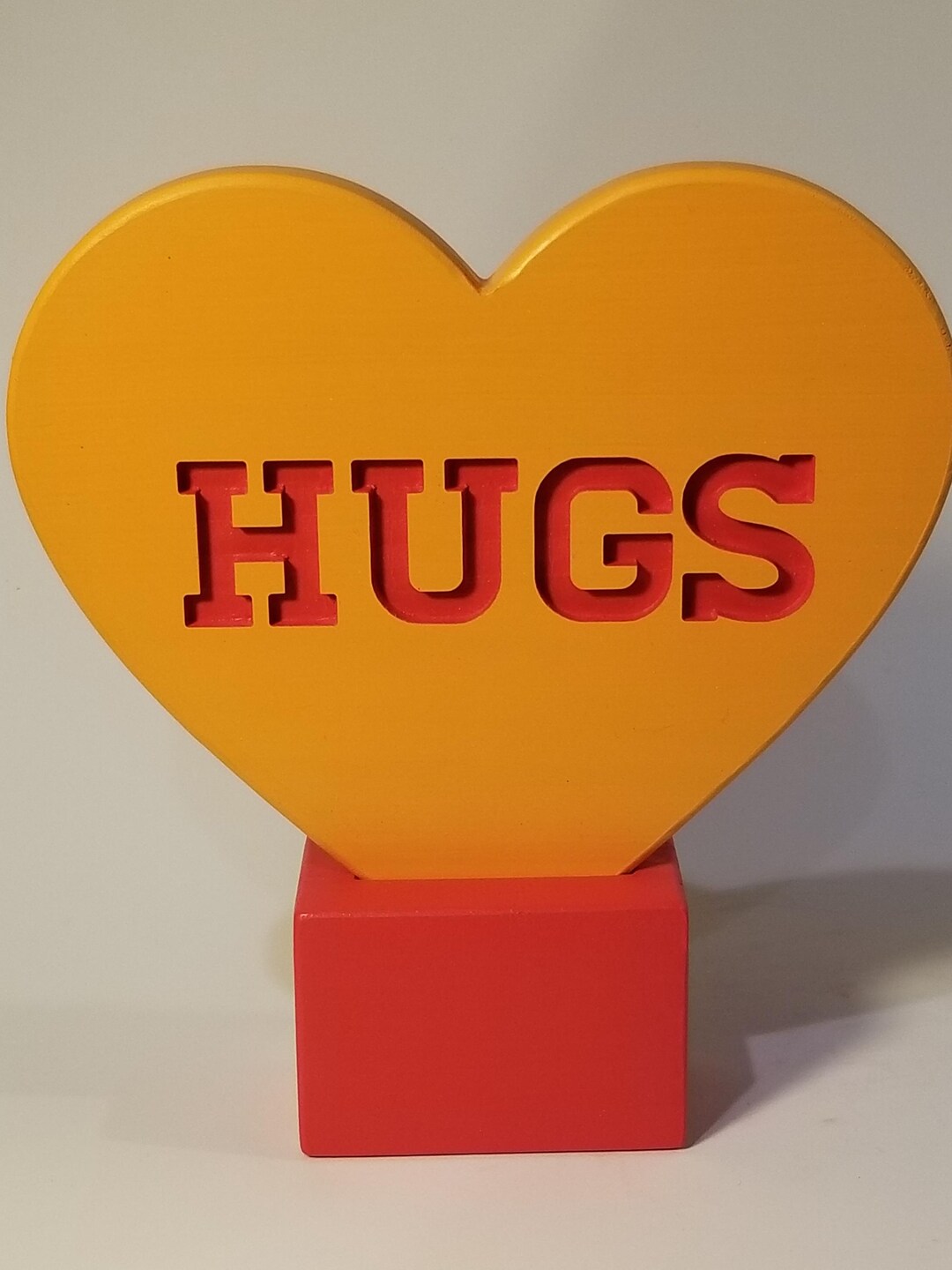 Handmade Orange Pine Wood 'HUGS' Valentine Decoration Sweetheart Heart ...